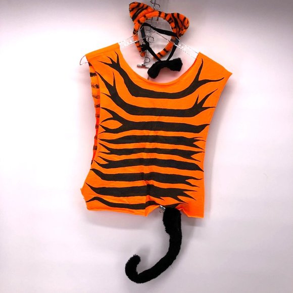 Costumes | 4 Piece Tiger Cat Costume Hand Painted Cut Muscle Tee Tail ...